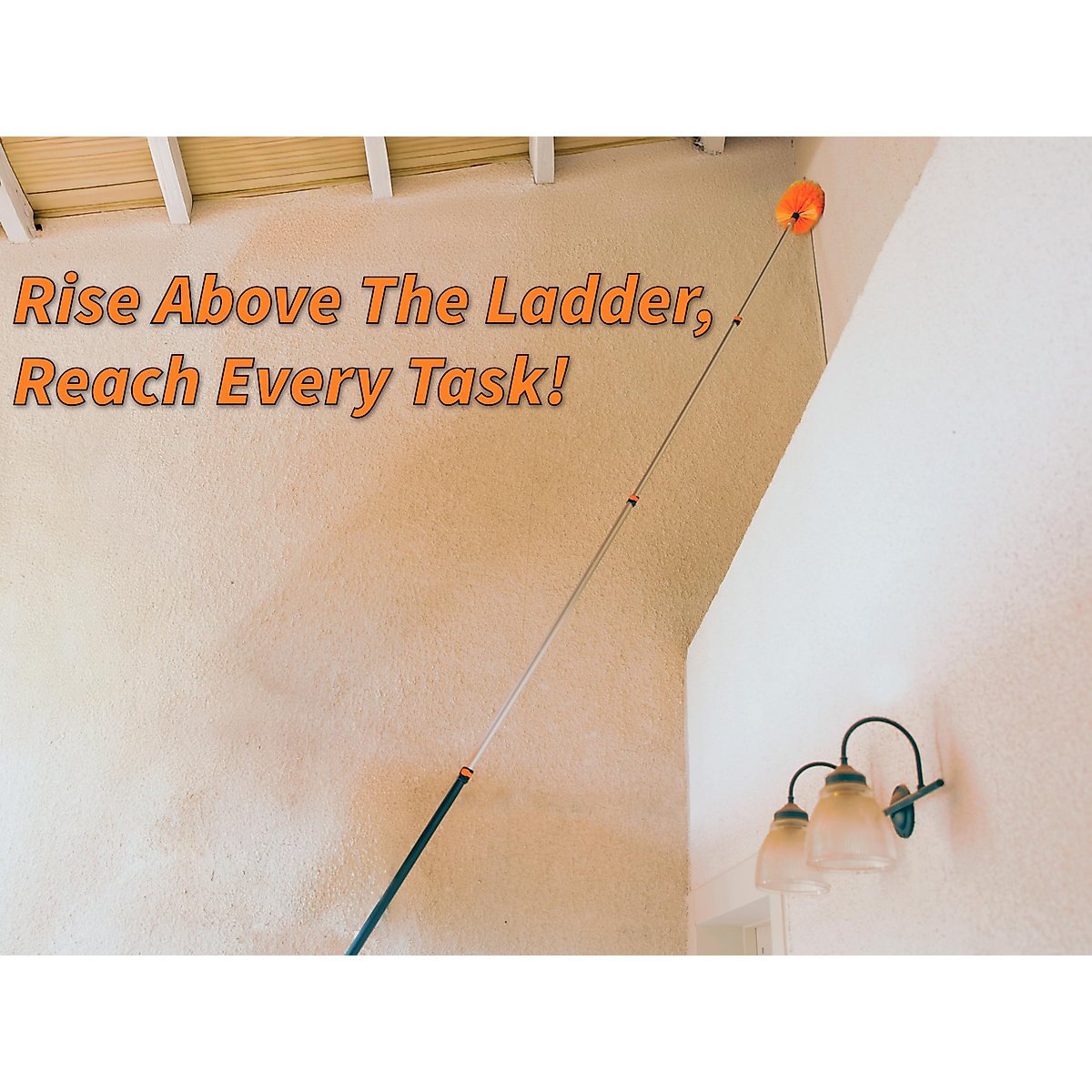 30 Foot High Reach Duster Kit with 7-24 ft Extension Pole // High Ceiling Dusting and Window Cleaning Kit with Telescopic Pole // Window Washer & Squeegee, Cobweb Duster, Fan Blade and Feather Duster
