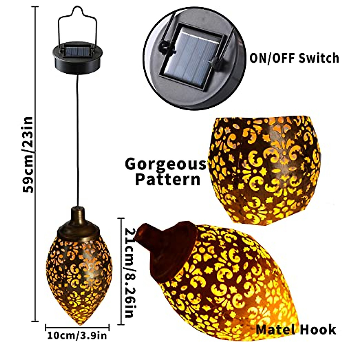 Hanging Solar Lights,Retro Solar Lantern Garden Lights,Metal Lamp Waterproof for Garden Decor Yard Tree Fence Patio