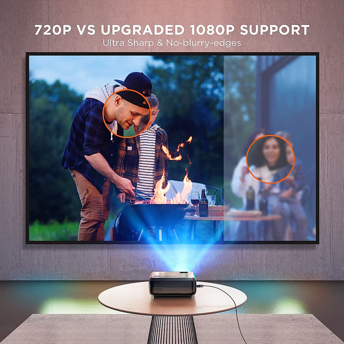 Mini WiFi Projector for Outdoor Movies, 8500L High Brightness, 1080p HD Video Projector for iPhone & 200'' Display Supported, Compatible with Phone/TV Stick/HDMI/USB/VGA, Home Theater