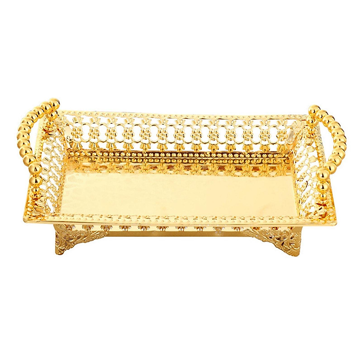 Luxury Serving Tray Golden Rectangle with Handle Srage Container Display Tray Serving Platter Table Organizer Food Tray for Restaurant, Large