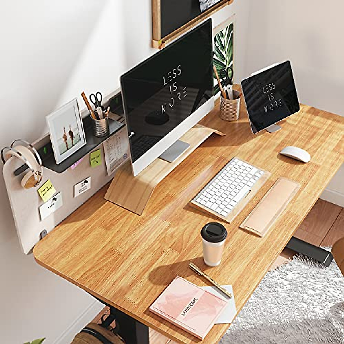 BANTI Dual Motor Adjustable Height Standing Desk, Electric Sit Stand Desk with Screen Panel, 48 x 24 Inches Stand up Desk, Home Office Desk with Rubberwood Top and Black Frame B-SDE-SP48BO-D