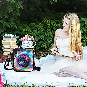 cfpolar Insulated Lunch Bag, Universe Fog Wolf Lunch Box Wide Opened Tote Reusable Lunch Container Organizer Thermal Cooler Bag with Shoulder Strap for School Office Picnic Hiking Beach Fishing