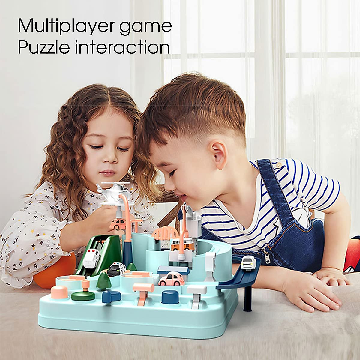 Car Rescue Adventure Toys for 3 4 5 6 7 8 Years Old Boys Girls,City Rescue Toy Set Montessori Car Race Tracks Parking Playsets for Toddlers (Macaron)