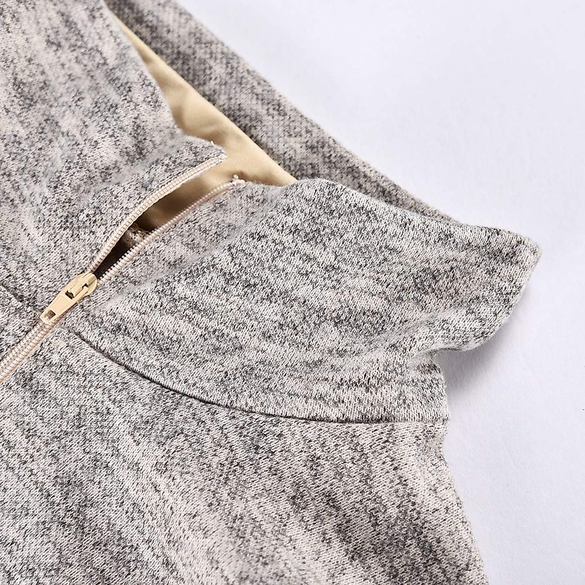 Artfish Women's Women Quarter Zip Casual Pullovers Fall Shirts Sweaters Sweatshirts with Pockets Beige Tan, XXL