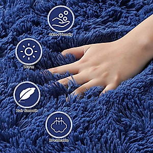 YOH Fluffy Shag Fur Area Rugs for Bedroom Girls Rooms Kids Rooms Nursery Decor Mats Non-Slip Plush Furry Fur Rugs Indoor Home Accent Floor Carpet, Oval 2.6'x5.3', Indigo