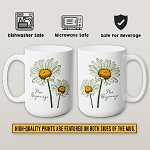 New Beginnings Box Gifts for Women, Daisy White Coffee Mug 15Oz and Keychain, Gifts for New Job, New Home, Leaving Job, Goodbye, Good Luck, Going Away, Farewell Coworker Leaving, Divorce Gifts