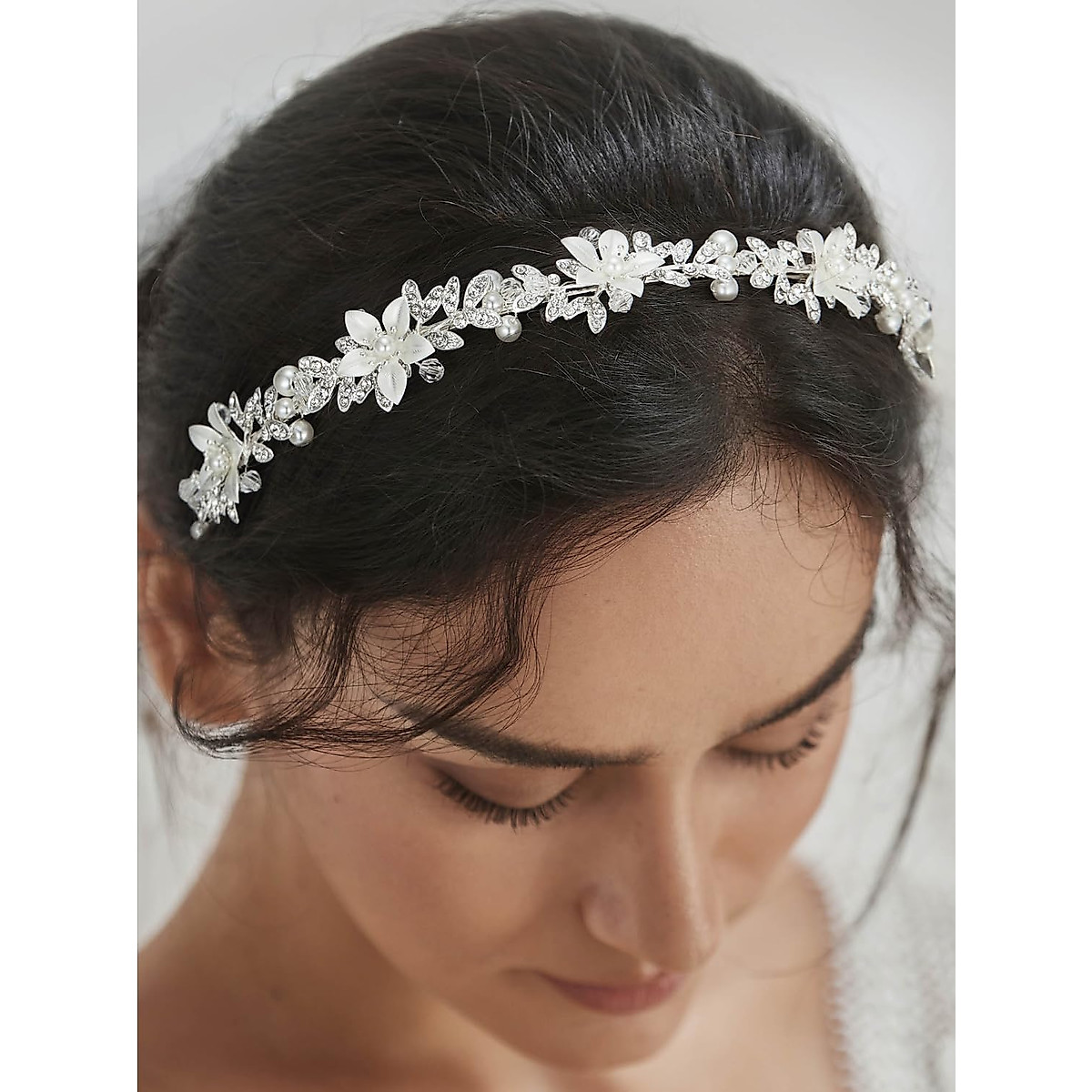 SWEETV Rhinestone Bridal Headband Silver Wedding Headpiece for Bride Crystal bridal hair pieces for Wedding Hair Accessories for Women Girl