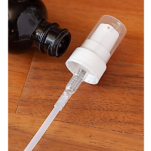 JUVITUS 2 oz Black Glass Luxury Boston Round Bottle White Treatment Pump (12 Pack) + Funnel