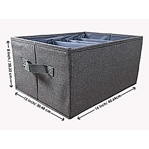 Wardrobe Clothes Organizer (16X12X8in)- 2 PCS Clothing Storage for Drawers & Closet- Sturdy Space-Saving Collapsible Fabric Storage- Large Jeans Bin with Compartments Pants, Sweaters XL, Grey