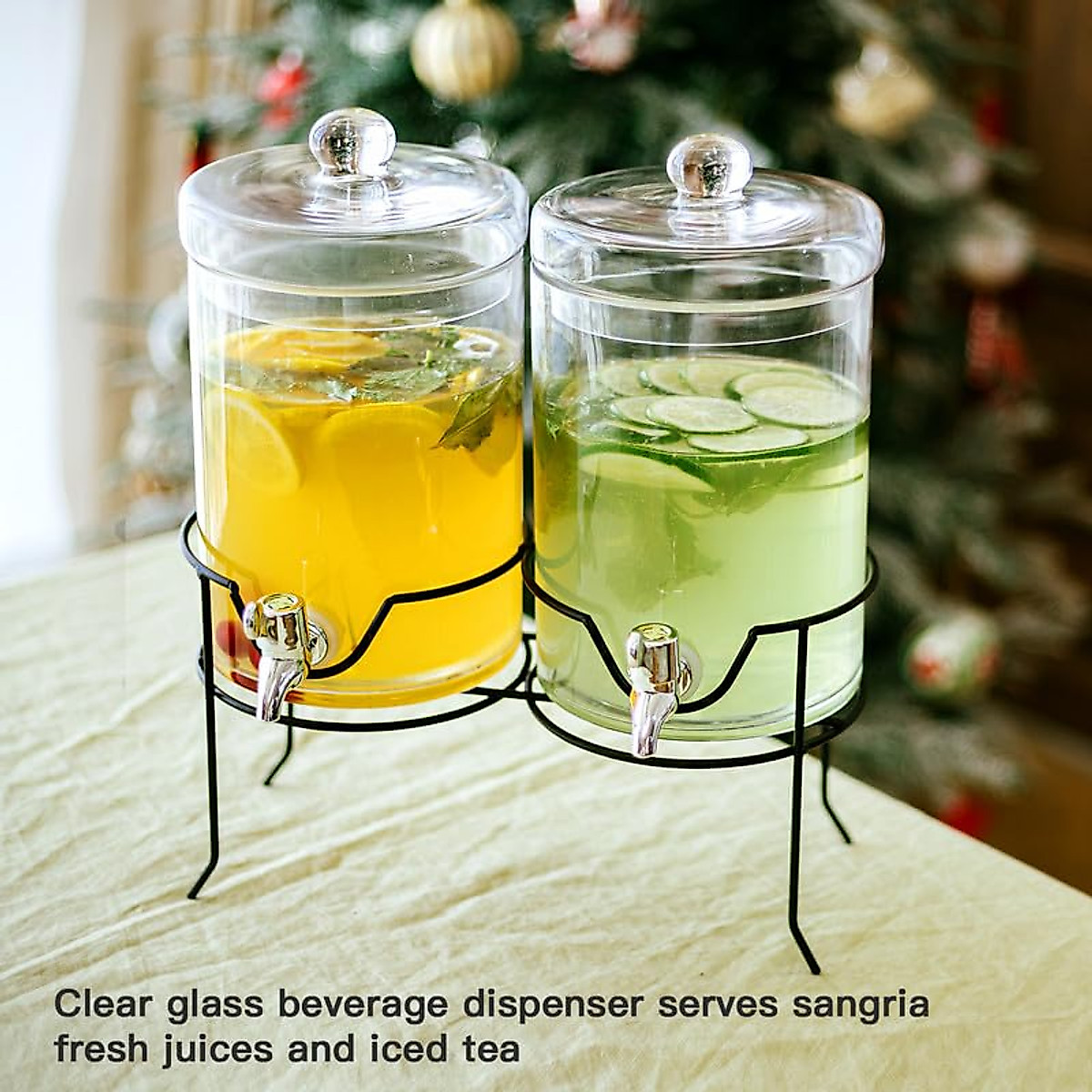 2 Pack Drink Dispenser with Stand Beverage Dispenser Each 1 Gallon Glass Drink Dispensers for Parties Lemonade Sangria Dispenser Mason Jar Drink Dispensers