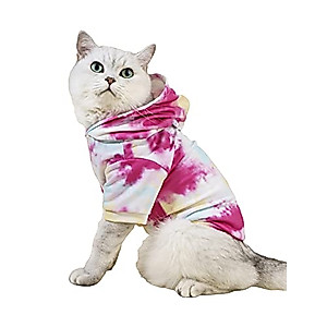 QWINEE Tie Dye Dog Hoodie Dog Sweatshirt Cat Shirt Apparel Dog Clothes for Puppy Kitten Cat Small Dogs Pink and Blue X-Small