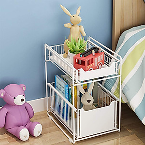 Warmiehomy Under Sink Organizers and Storage,2 Tier Sliding Metal Drawer Seasoning Shelf Storage,Pull Out Cabinets Organizer Shelf for Kitchen/Pantry/Bathroom/Office (White) (37.4×26.5×44cm