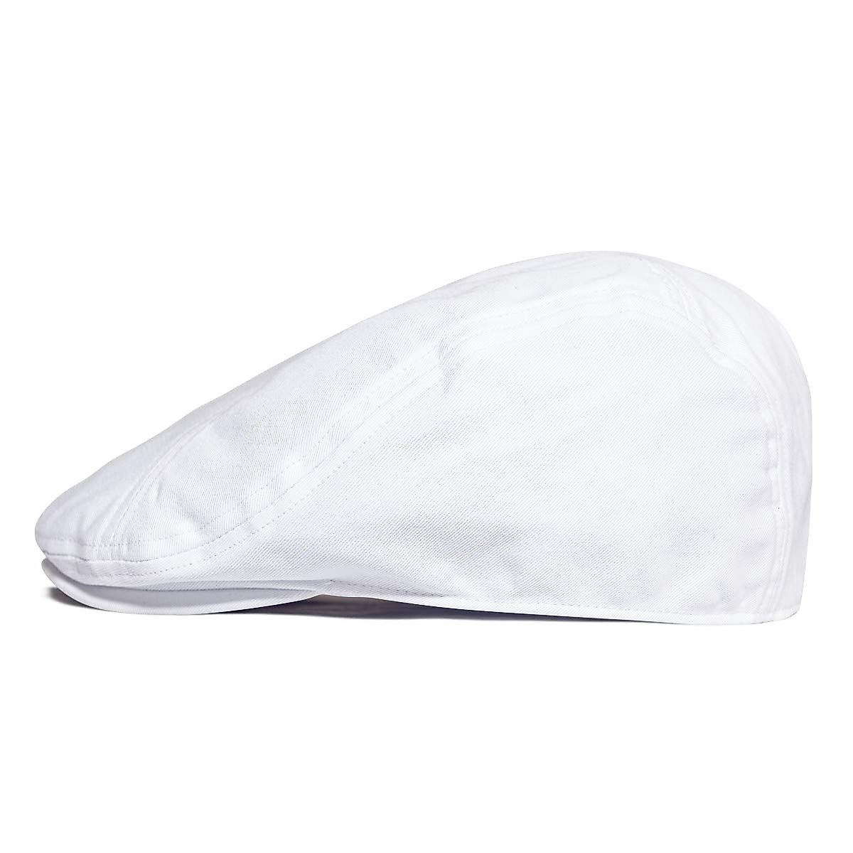 BOTVELA Men Cotton Twill Newsboy Flat Ivy Driving Hat Fitted Cap (White, 7 5/8)