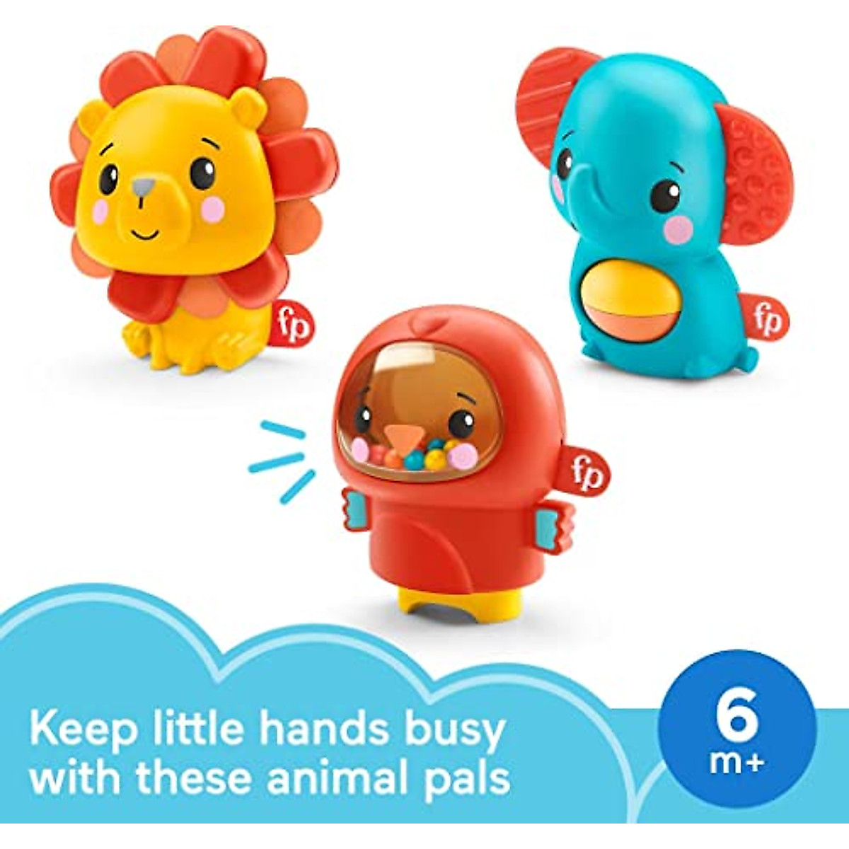 Fisher-Price Busy Buddies Gift Set Jungle Animal Infant Activity Toys with Sensory Details for Baby Ages 6 Months and Older