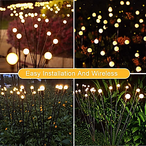 MMQ Solar Garden Lights, 2 Pack Solar Firefly Lights, 8 LEDs Bulbs Solar Outdoor Decorative Lights for Patio Pathway Christmas Halloween Decor, Warm White