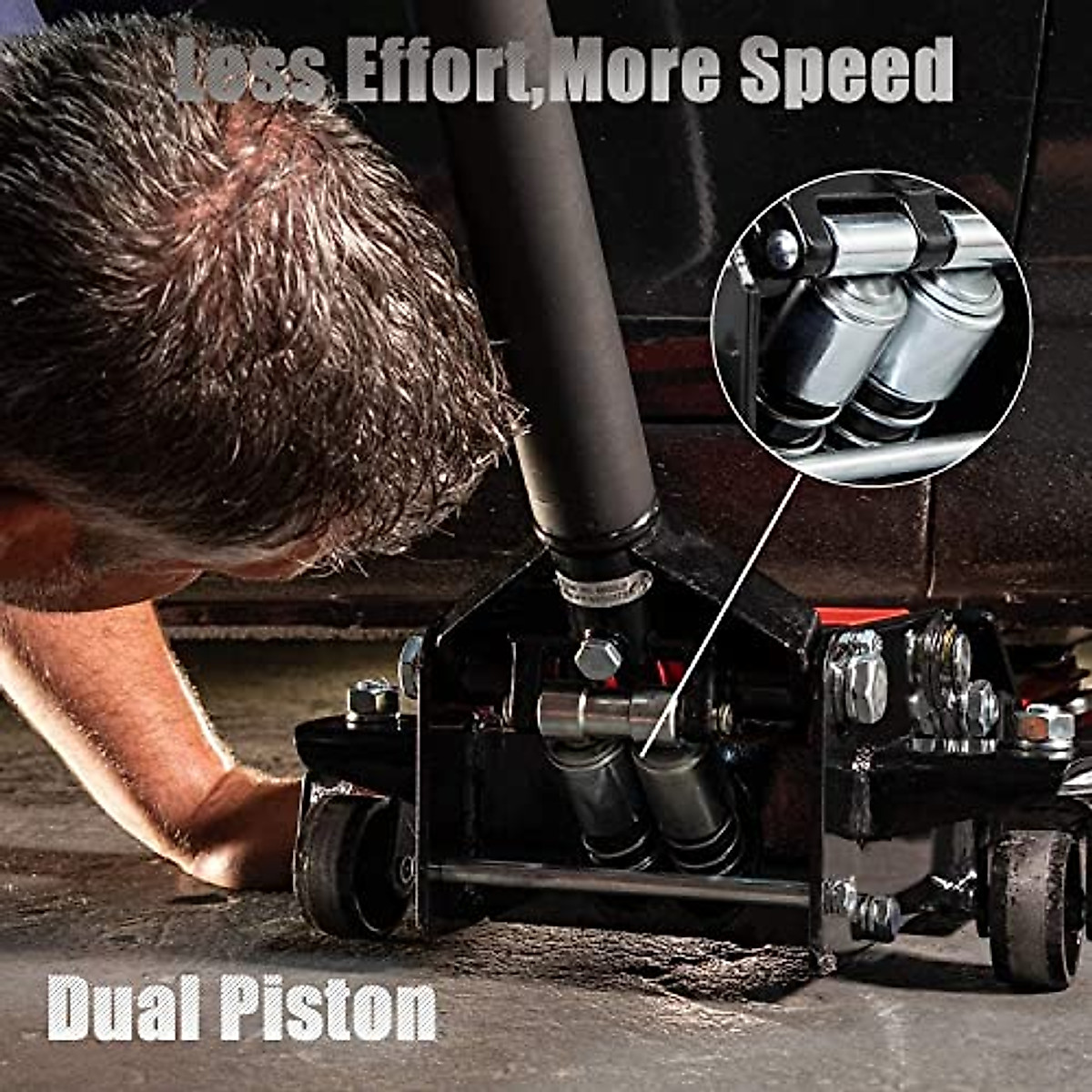 Torin AT84007NB Hydraulic Low Profile Service/Floor Jack with Dual Piston Quick Lift Pump, 4 Ton (8,000 lb) Capacity, Black