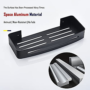 Black Shower Caddy, Metal Shower Shelf Wall Mounted Bathroom Shelves with Hooks, Shower Organizer for Shampoo, Bathroom Wall Storage Basket, No Drilling, Antirust (2 Tiers)