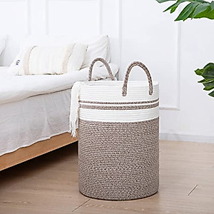 CHICVITA Baby Nursery Laundry Hamper, Tall Woven Rope Laundry Basket with Handle for Clothes, Towels, Toys, Blankets, Jute Basket Decor for Living Room, 15 x 20 inches, 58L White & Brown