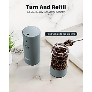 Upgraded Larger Capacity: Electric Salt and Pepper Grinder Set Rechargeable with LED lights, Stainless Steel Automatic Pepper and Salt Grinder Refillable with 6 Adjustable Coarseness