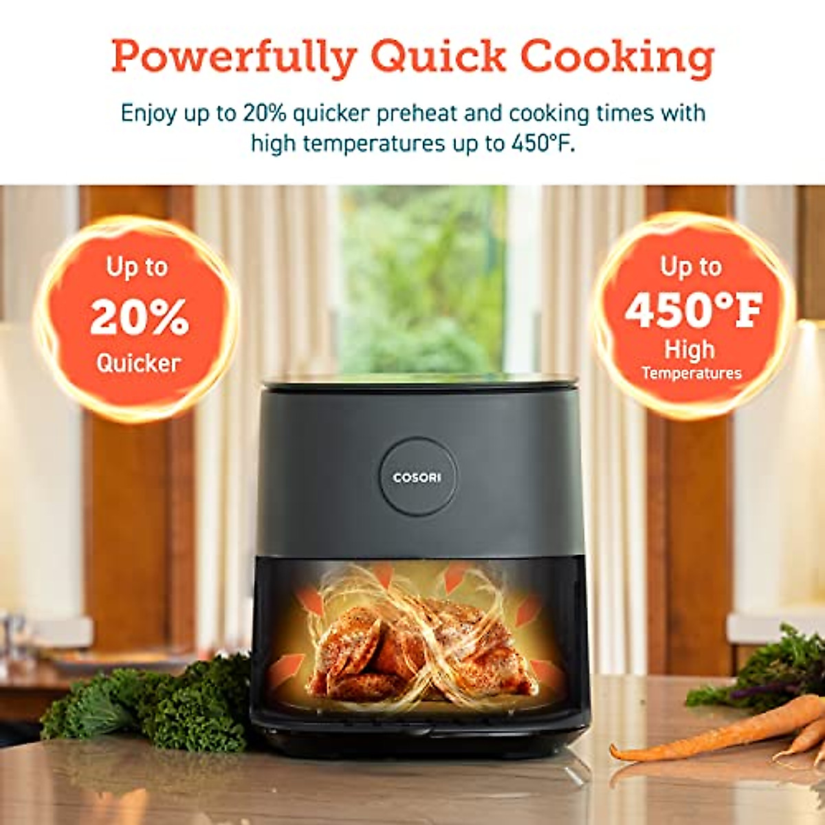 COSORI Air Fryer, 5 Quart Compact Oilless Oven, 30 Recipes, Up to 450℉, Dark Grey & Air Fryer Accessories, Set of 6 Fit for Most 5.8Qt and Larger Oven Cake & Pizza Pan, Black