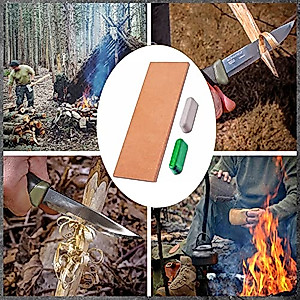 LAVODA Leather Honing Strop for Knife Sharpening with Polishing Compound 3 Inch by 8 Inch Double Sided Stropping Leather Knife Strop and Stropping Compound for Woodcarving Knife Polishing Sharpening