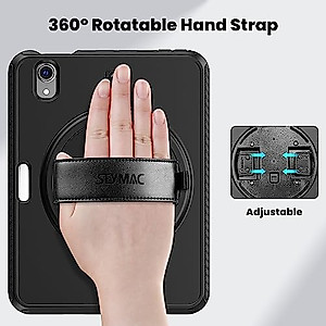 SEYMAC iPad Mini 6 Case 2021 Mini 6th Generation Case, Shockproof Protective Mini 6 Kids Case with Pencil Holder Screen Protector Hand Strap Stand Case for iPad Mini 6th Gen 8.3 Inch 2021, Black