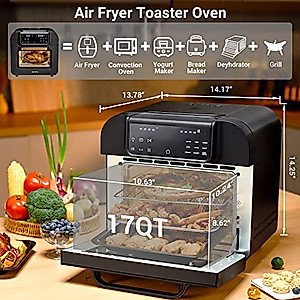 Air Fryer Oven OIMIS, 17QT 9-in-1 Countertop Smart Air Fryer Toaster Oven with Rotisserie, Dehydrator, Digital LED Screen, Countertop Convection Oven, 6 Accessories, 1500w, Black, ETL Certified