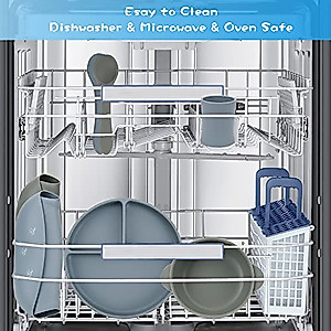 Baby Bowl Plate Bib Spoon Set, Strong Suction Silicone Toddler Self Feeding Set