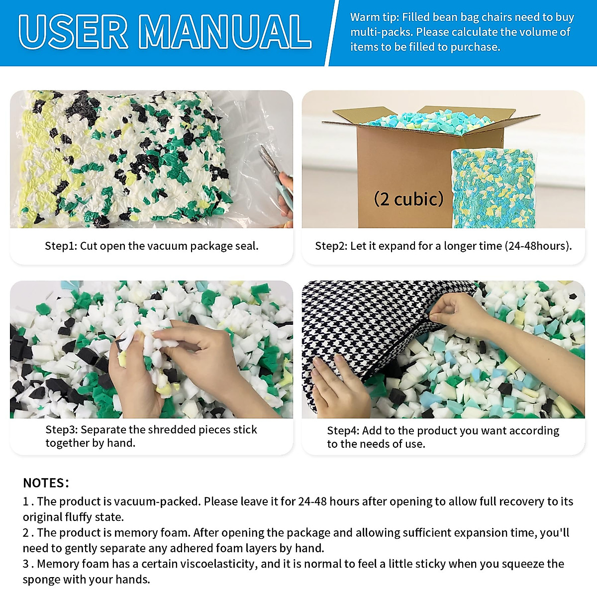 Welacer Shredded Memory Foam Filling 10lbs for Bean Bag Filler, Pillow Chair Cushion Dog Bed Arts Crafts Refill, Without Added Gel Particles, Premium Soft and Great for Stuffing, Multi Color and Shape