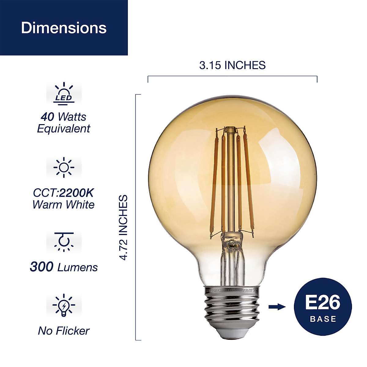 FLSNT G25 LED Edison Light Bulbs, 2200K Warm White, Dimmable, 40W Equivalent, 350LM, E26 Base, CRI80, Amber Glass, 4 Pack