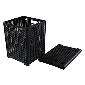 EudokkyNA 2-pack 42 Liters Collapsible Laundry Baskets, Plastic Foldable Hamper Baskets (Black)