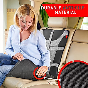 Helteko Car Seat Protector, Large Seat Cover for Child Carseat, Extra Waterproof & Stain Resistant, Thickest Padding Baby Mats Under Car Seats for Leather Seats, 2 Mesh Storage Pockets, 1Pack (Gray)
