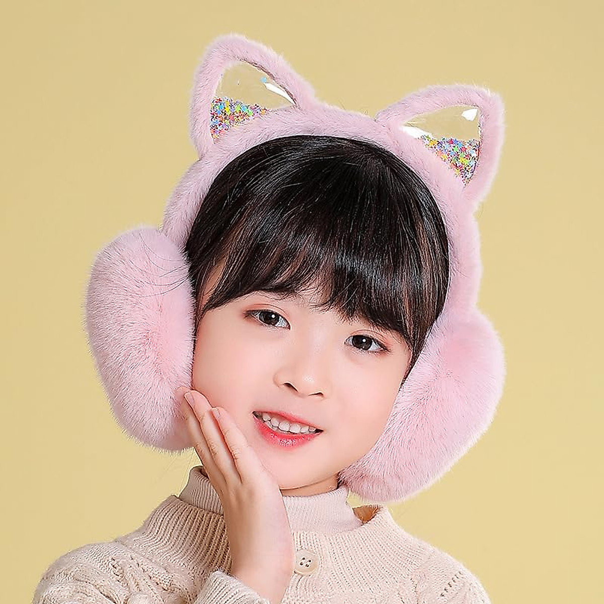 Women Rabbit Earmuffs Girls Cute Outdoor Ear Warmers Winter Warm Adjustable Ear Covers Foldable Children Animal Earmuffs
