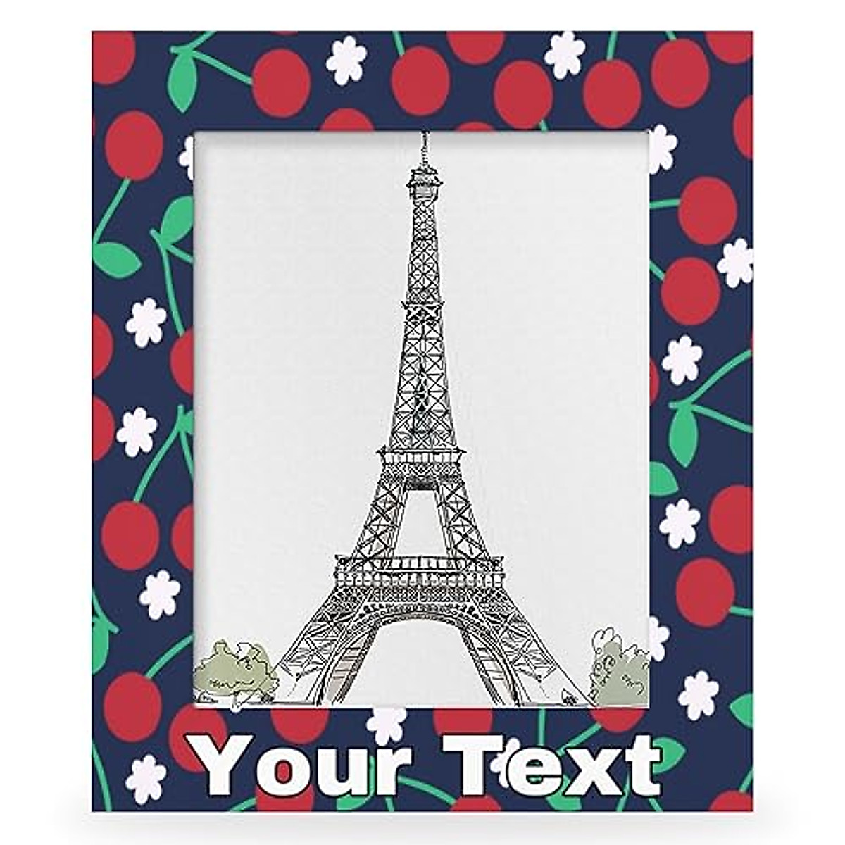 Herdesigns Red Cherry Pattern 8x10 Picture Frame Personalized Custom Text Name Fruit Flower Wooden Picture Frame for Wall and Tabletop Display, Photo Picture Frame Customized Gift