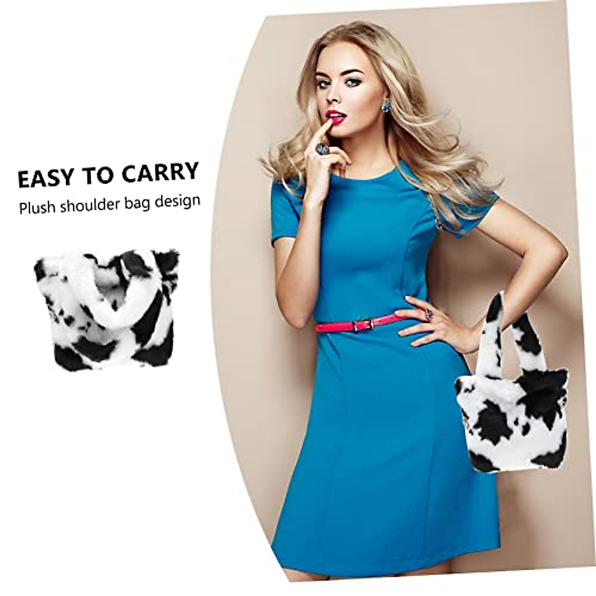 VALICLUD 1pc White Women's Leisure Fashion- Winter Bag Handbag Black Fluffy Warm Cow Tote Hobo One-shoulder Gifts Shopping Women New Print Daily Bucket Faux Comfortable Armpit Handbags