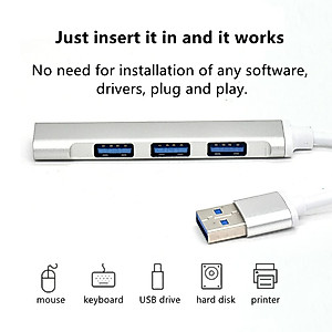 USB 3.0 Hub Expander Mini USB Hub Extensions 4 Port USB Adapter Station, Ultra Slim Portable Data Hub USB Splitter Aluminum Applicable for Laptop, iMac Pro, MacBook Air, Mac, Notebook PC