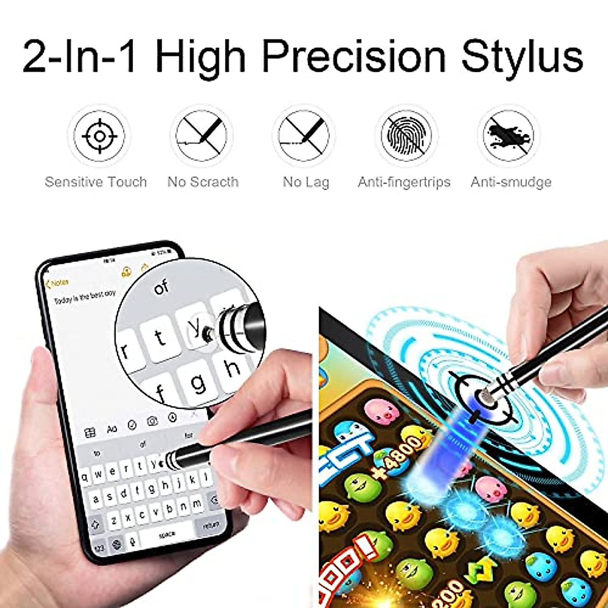 Modern Stylus Pens for Touch Screens Fine Point, 100% Stainless-Steel Fine Tip Stylus Pen, Stylist Pen for iPad, iPhone, Tablet, Laptop, Android, Samsung, Kindle with 7 Replacement Tips (Black/Blue)