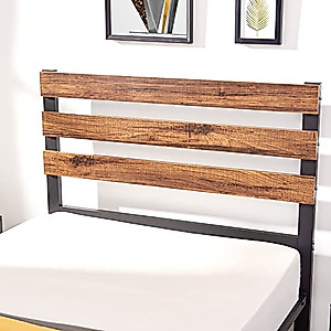 GreenForest Twin Bed Frame with Wooden Headboard Platform Bed with Metal Support Slats NO-Noise Heavy Duty Bed Industrial Country Style with 9 Strong Legs No Need Box Spring, Twin