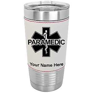 LaserGram 20oz Vacuum Insulated Tumbler Mug, Paramedic, Personalized Engraving Included (Faux Leather, Baseball Style)
