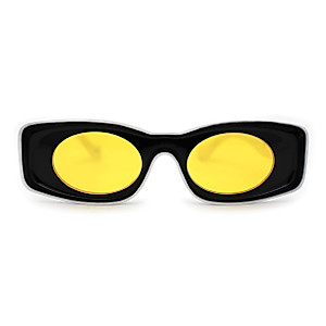 Womens Unique Concave Thick Mod Plastic Sunglasses Black Yellow