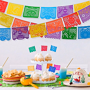 YADECOMA 6 Packs 108 Ft Fiesta Party Decorations Mexican Party Banners Papel Picado Banners Cinco De Mayo Decorations Dia De Los Muertos Decor Mexico Halloween Banner Birthday Party Decorations