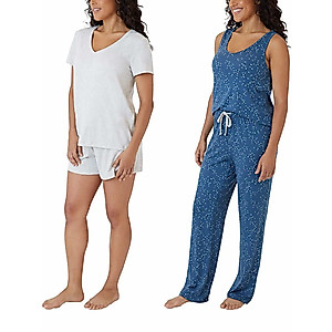 Eddie Bauer Women 4-Piece Pajama Set (as1, alpha, s, regular, regular, Gray/Blue)