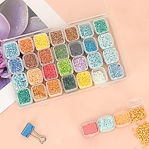 Quefe 168 Slots Diamond Painting Storage Containers, 6pcs 28 Grids Clear Diamond Painting Accessories and Tools Boxes Bead Organizers Diamond Art Embroidery Storage with Label Stickers