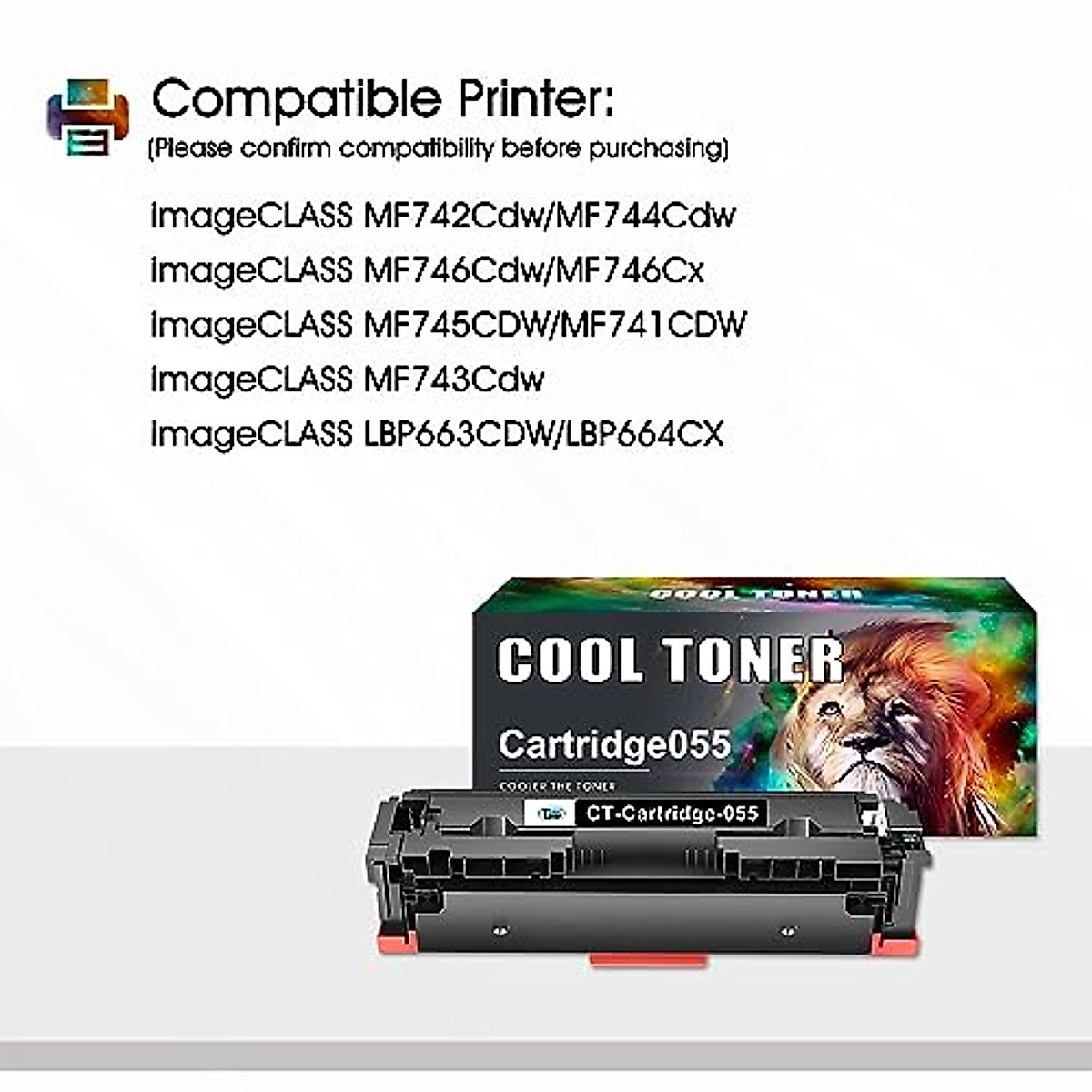 Cool Toner Compatible Toner Cartridge Replacement for Canon 055 055H MF743Cdw Toner for Canon imageCLASS MF741Cdw MF746Cdw MF745Cdw MF743 LBP664Cdw Printer (Black, with Chip, 1-Pack)
