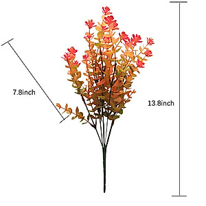 8 Pack Fall Artificial Flowers Outdoors No Fade Autumn Faux Plants Outside, UV Resistant Indoor Fake Hanging Greenery Shrubs for Wedding Window Box Thanksgiving Christmas Home Decoration (Fall Orange)