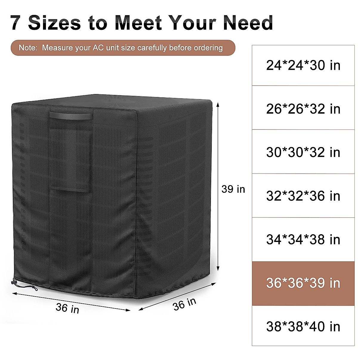 Mrrihand Central Air Conditioner Cover for Outside Units Waterproof Heavy Duty AC Unit for Outdoor Large AC Cover for Winter (36"X36"X39")-Balck