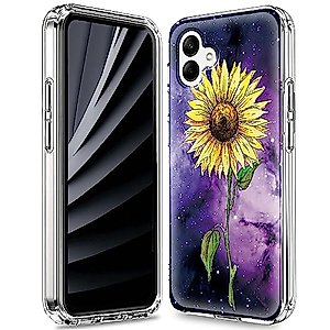 BWEGRHE for Samsung Galaxy A04 4G Clear Case with Sunflower Purple Galaxy Pattern Designed, Transparent Dual Layer Soft TPU Bumper + Hard PC Shockproof Protective Phone Case for Galaxy A04 4G