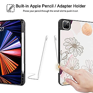 Lepeoac Designed for iPad Pro 11 inch Case M2 4th Generation (2022) / 3rd Gen (2021) / 2nd Gen (2020) / 1st Gen (2018) with Pencil Holder, Trifold Stand TPU Back Shell Smart Case, Floral