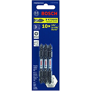 Bosch Power Tools Combo Kit CLPK22-120 - 12-Volt Cordless Tool Set with 2 Batteries, Charger and Case & ITDEPH22503 3 Pc. 2.5 In. Phillips #2 Double-Ended Impact Tough Screwdriving Bit