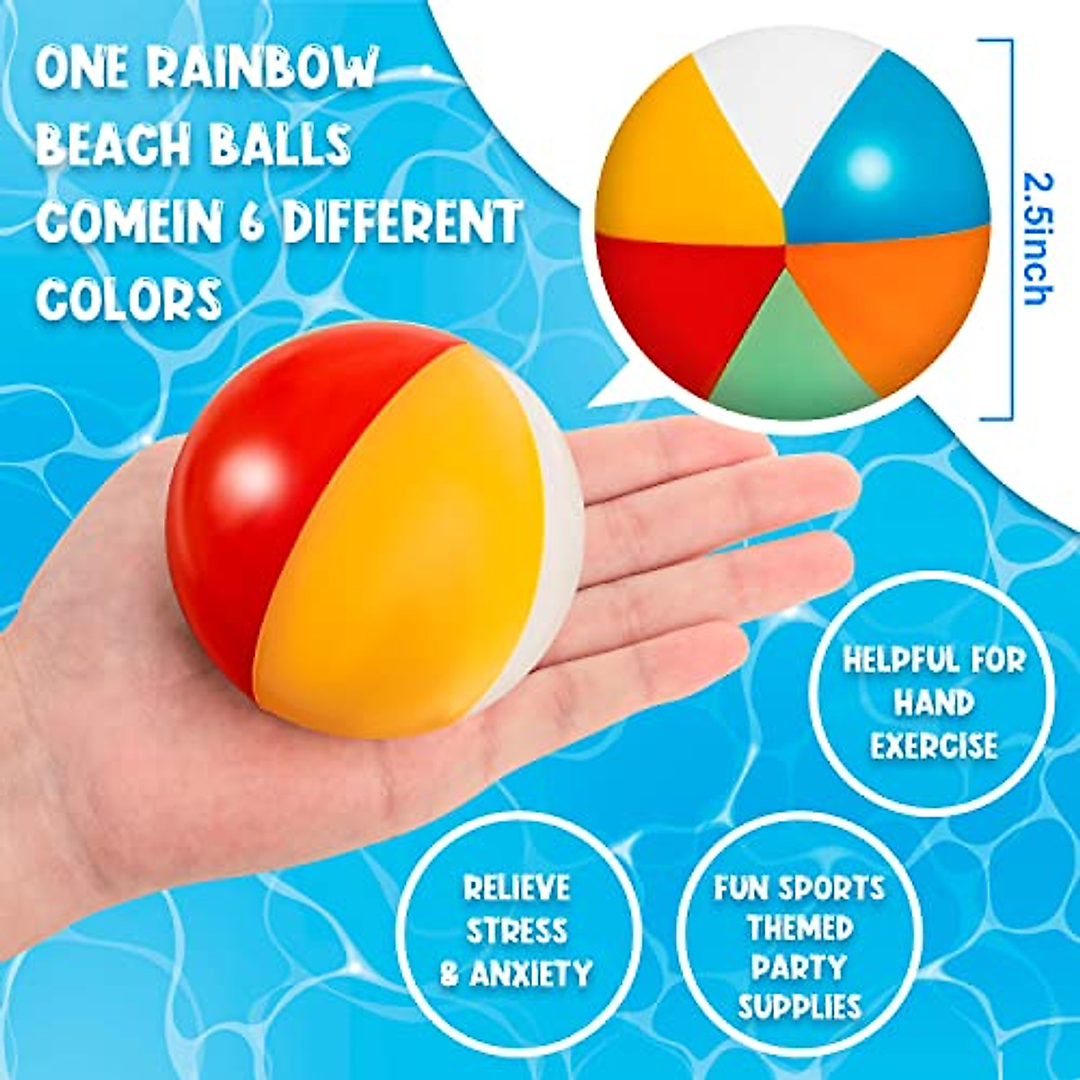 CLESDF Mini Beach Stress Balls, 9Pcs Rainbow Relief Stress Ball, Swimming Pool Game Toy Foam PU Balls for Hawaiian Beach Birthday Party Favor